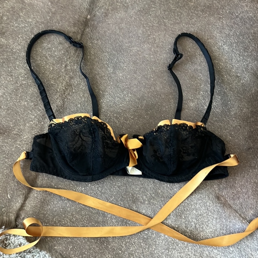 Aubade Paris Black Lace Gold Ribbon Bra - Gem
